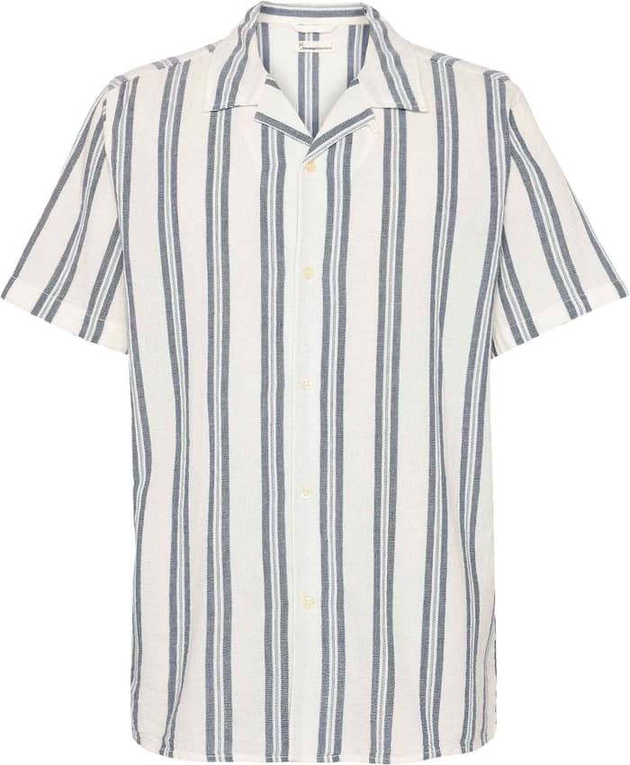 Knowledge Cotton Apparel Box Short Sleeve Striped Cotton Shirt Blue ...