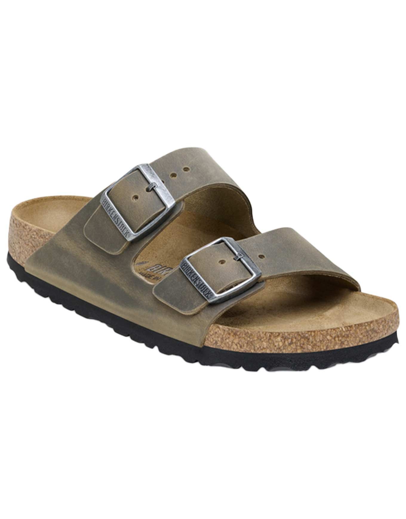 Birkenstock Arizona Oiled Leather Regular Faded Khaki Flip Flops ...