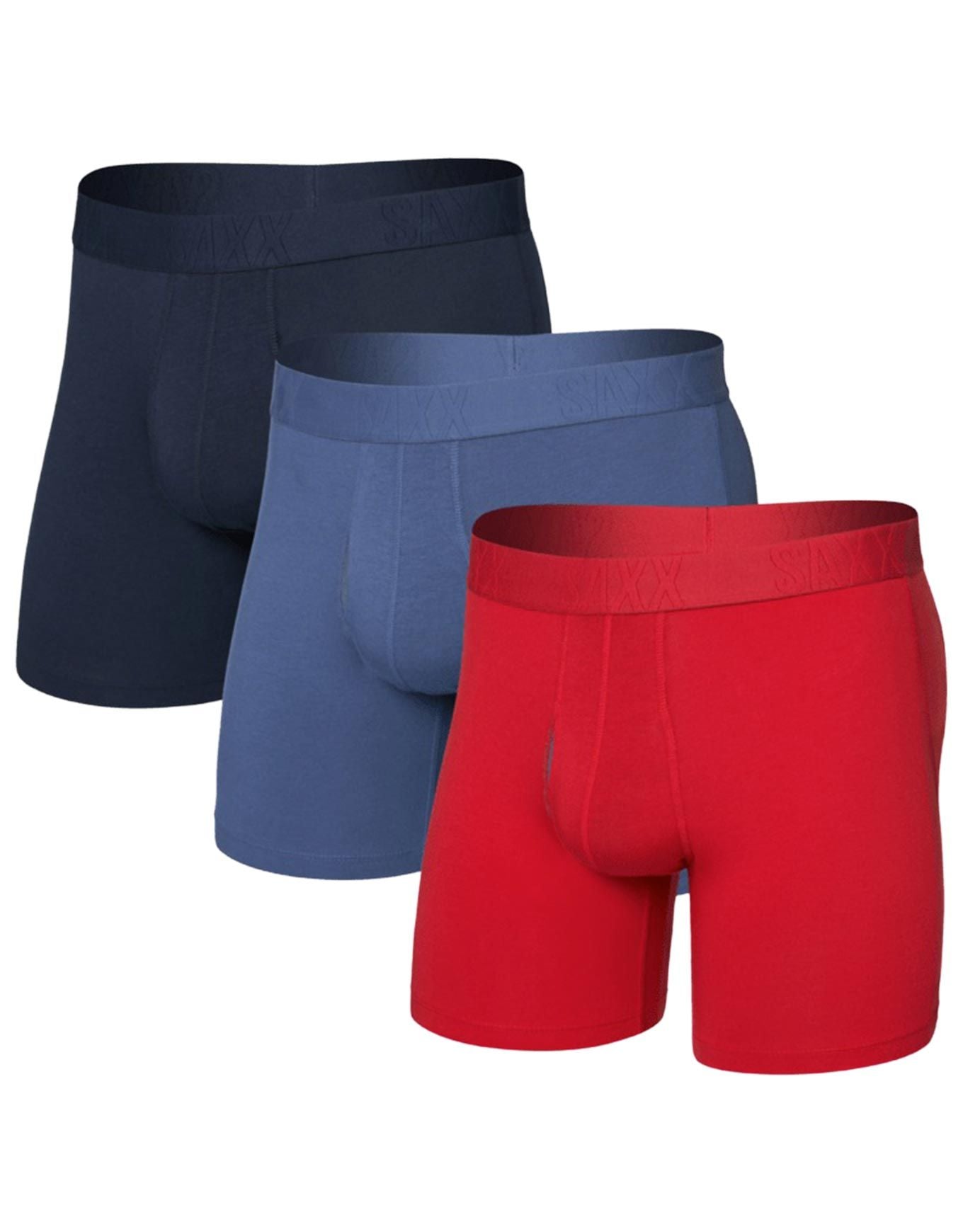 Saxx Underwear DropTemp Cooling Cotton BB Fly 3pk - Red/Indigo/Dark Ink ...
