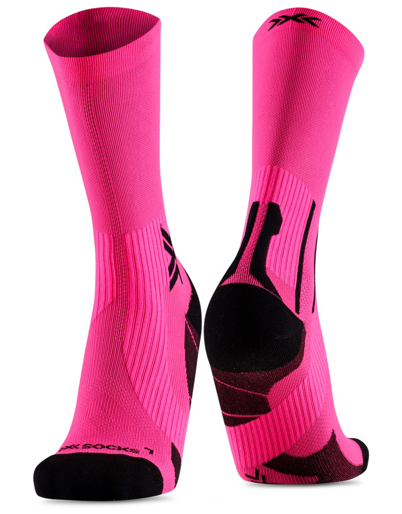 X-Socks Run Perform Crew Fluo Pink/X Black Trail running socks : Snowleader